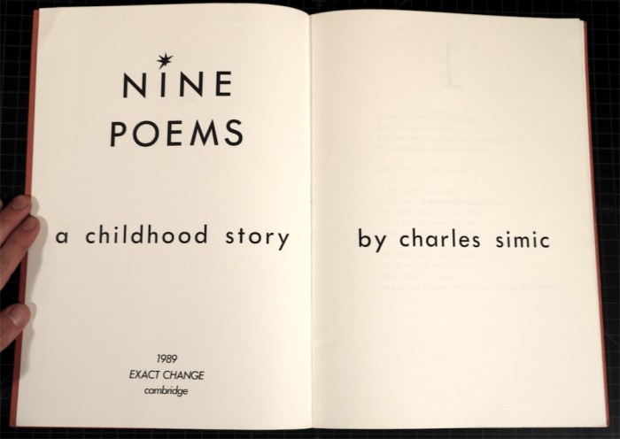 Nine Poems: A Childhood Story, on Exact Change Press // Charles Simic ...